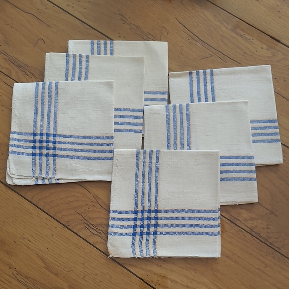 Dining | Vintage Linen Napkins Set Of 6 192s Whiteblueyellow | Poshmark